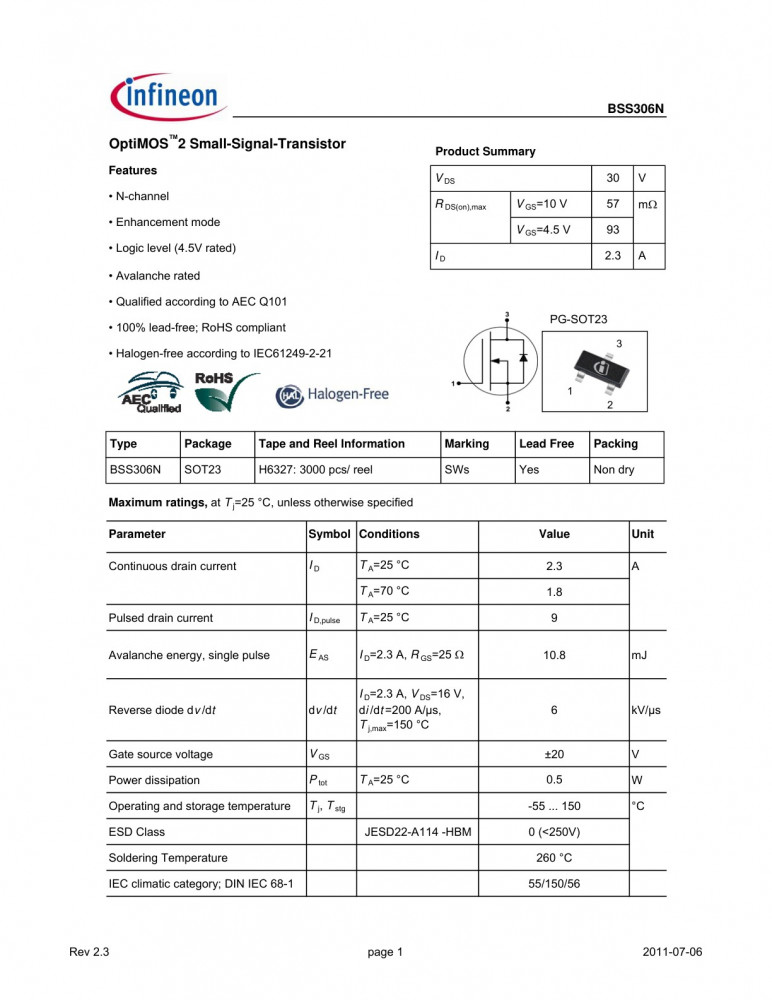 BSS306NH6327 datasheet page 1