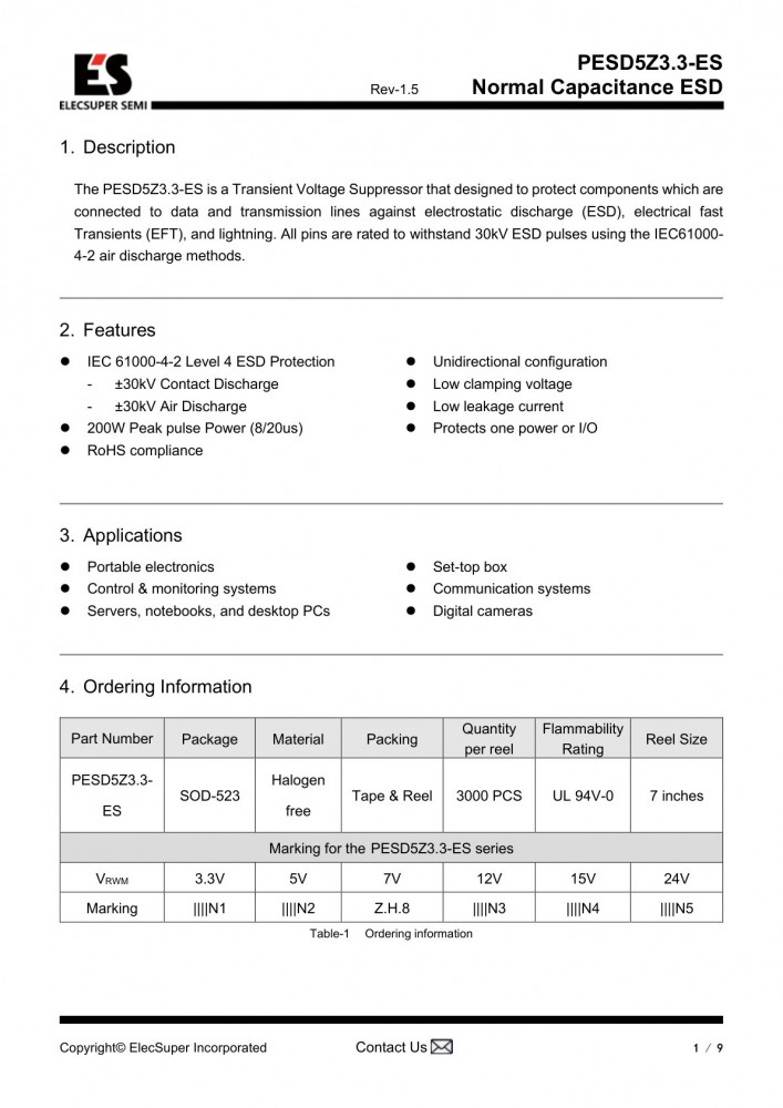 PESD5Z3.3-ES datasheet page 1