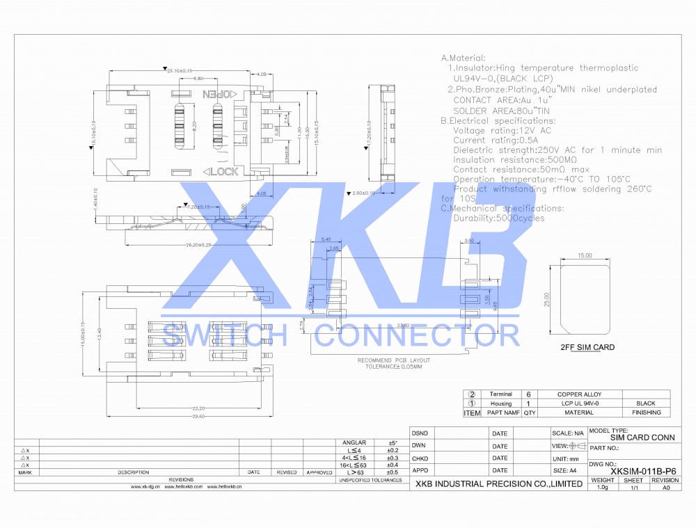 XKSIM-011B-P6 technical drawing page 1