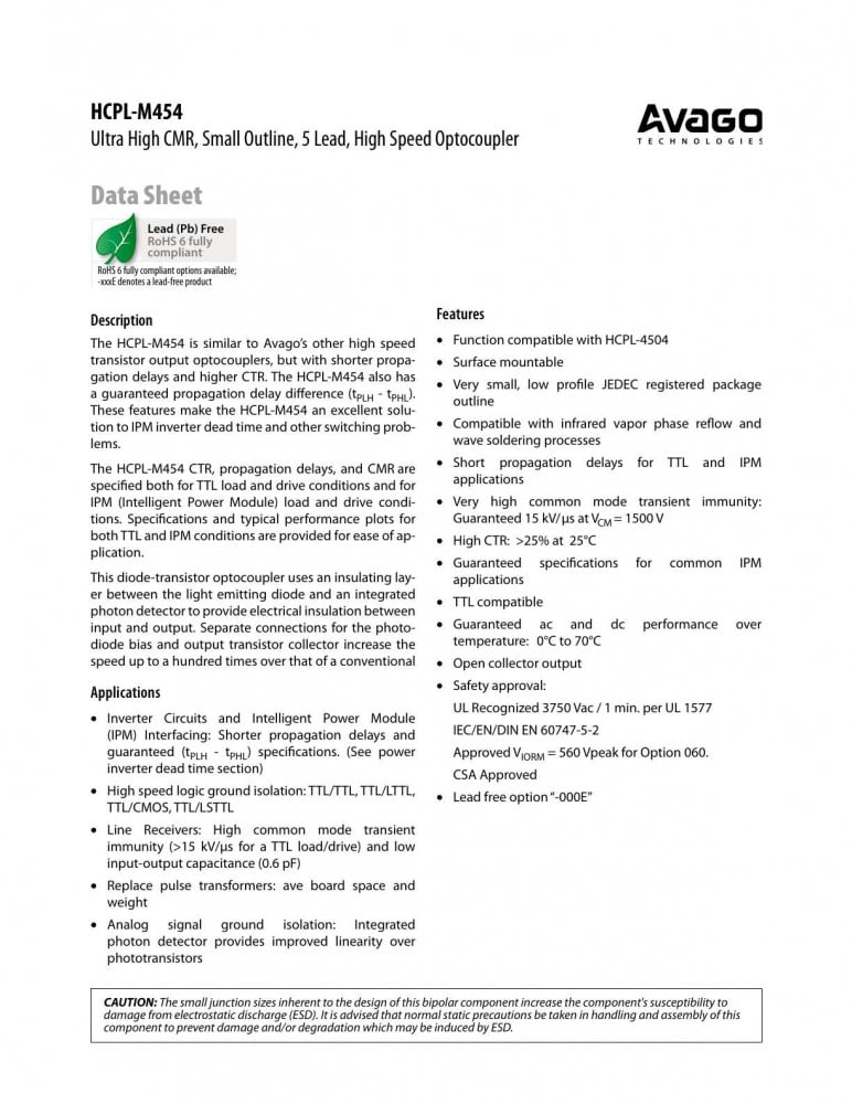 HCPL-M454 datasheet page 1