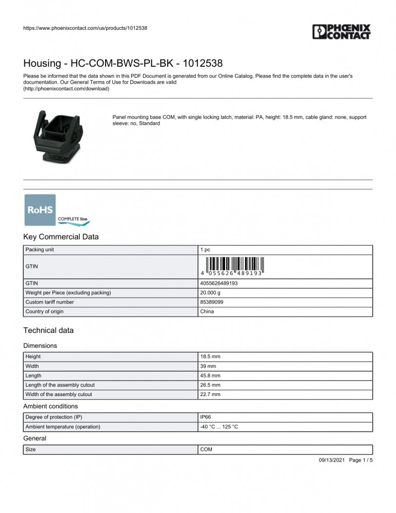 Phoenix Contact 1012538 technical document page 1