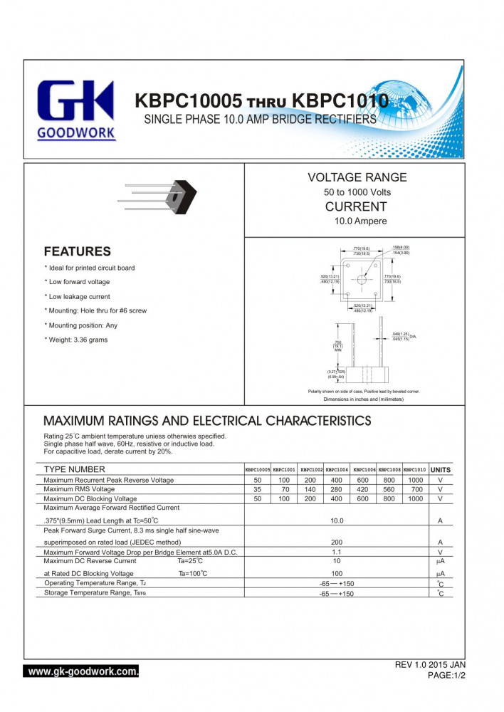 GOODWORK KBPC1010 datasheet page 1