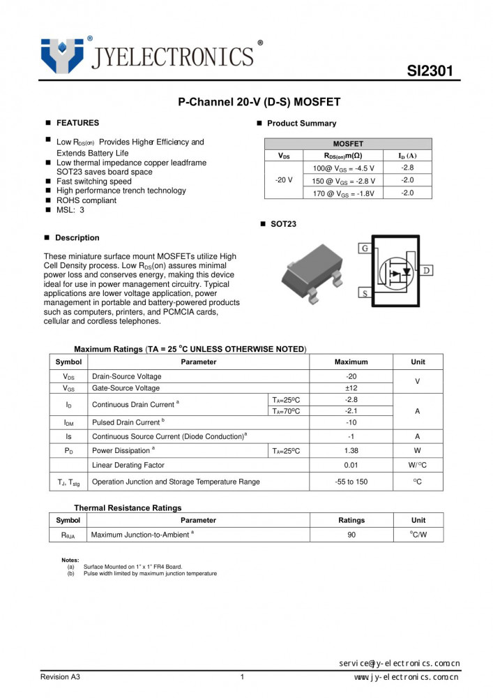SI2301 datasheet page 1