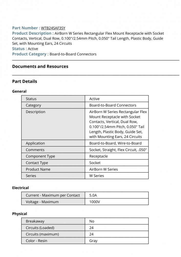 WTB24SAF3SY technical document preview, page 1