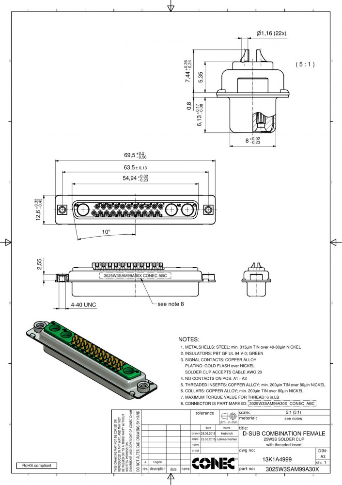 Conec 3025W3SAM99A30X product drawing