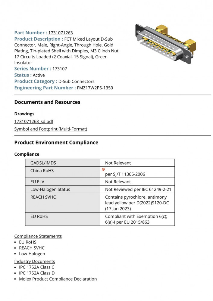 MOLEX 1731071263 technical drawing preview, page 1