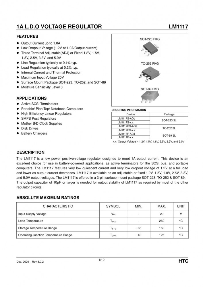 LM1117 datasheet page 1