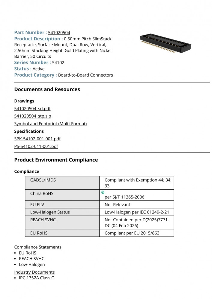 MOLEX 541020504 technical document page 1