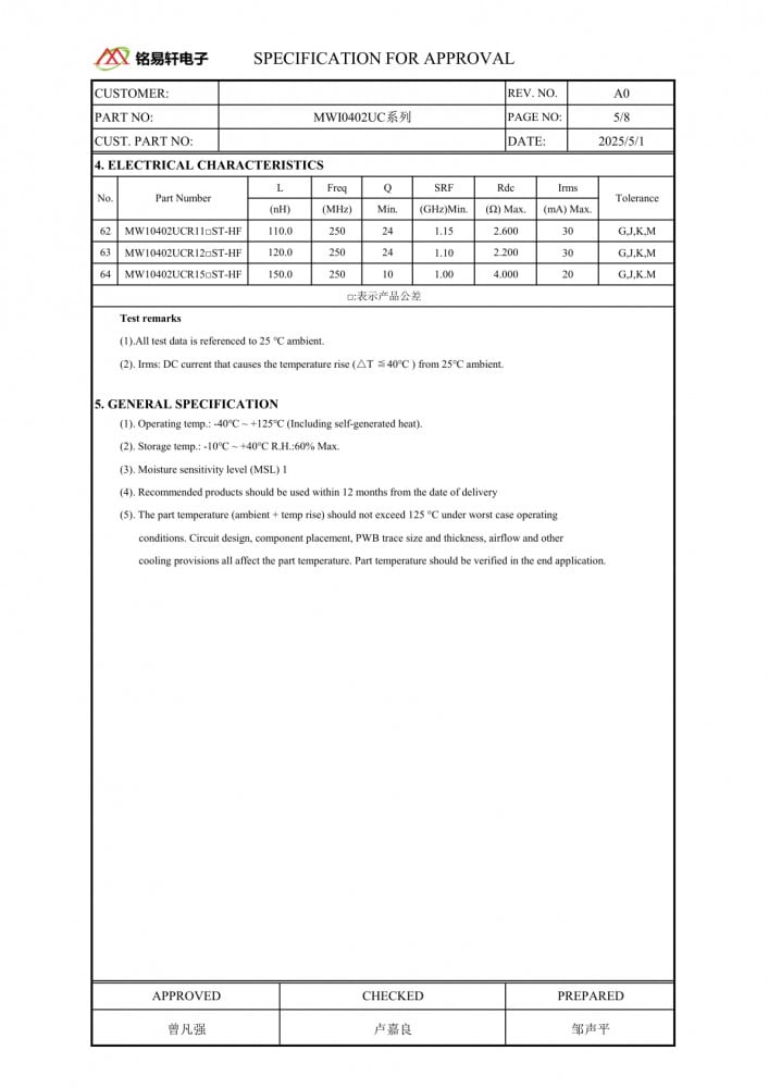MYX specification page 6