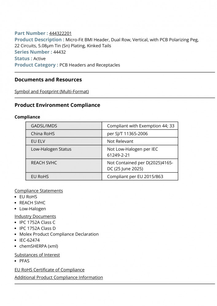 MOLEX 444322201 technical document page 1