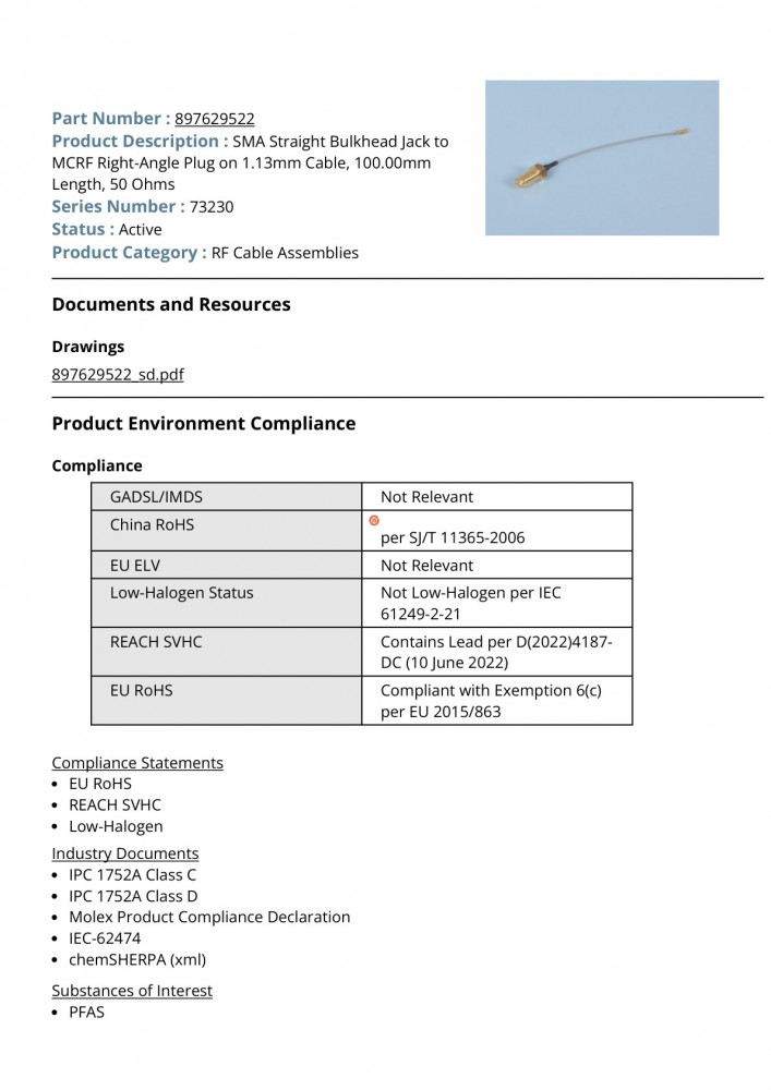 MOLEX 897629522 drawing preview, page 1