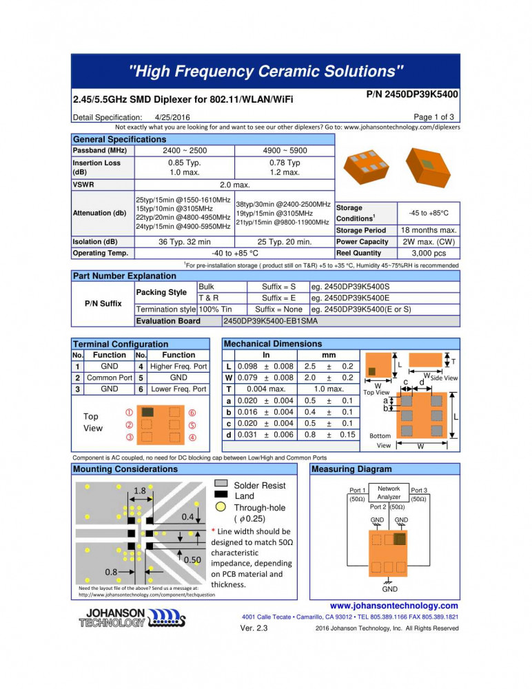 2450DP39K5400001E datasheet page 1
