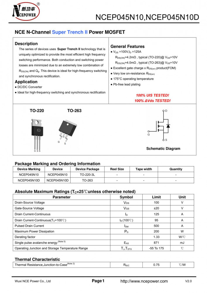 NCEP045N10D datasheet page 1