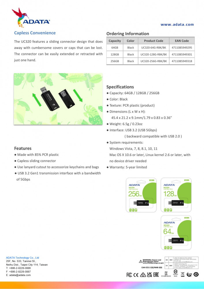 ADATA UC320 product document, page 2
