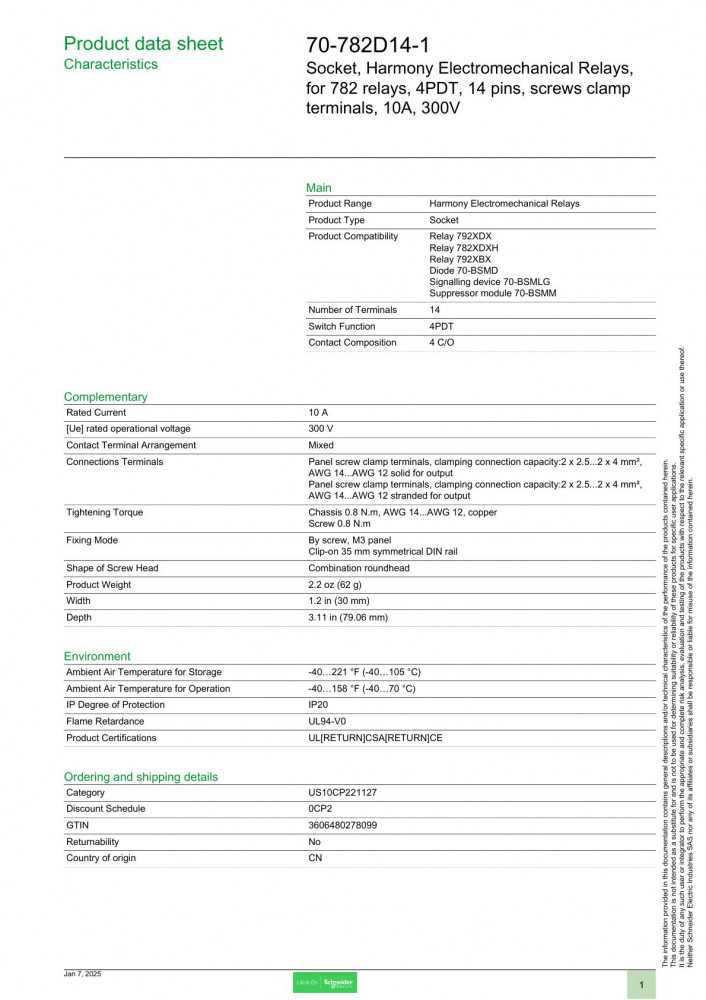70782D141 technical document page 1