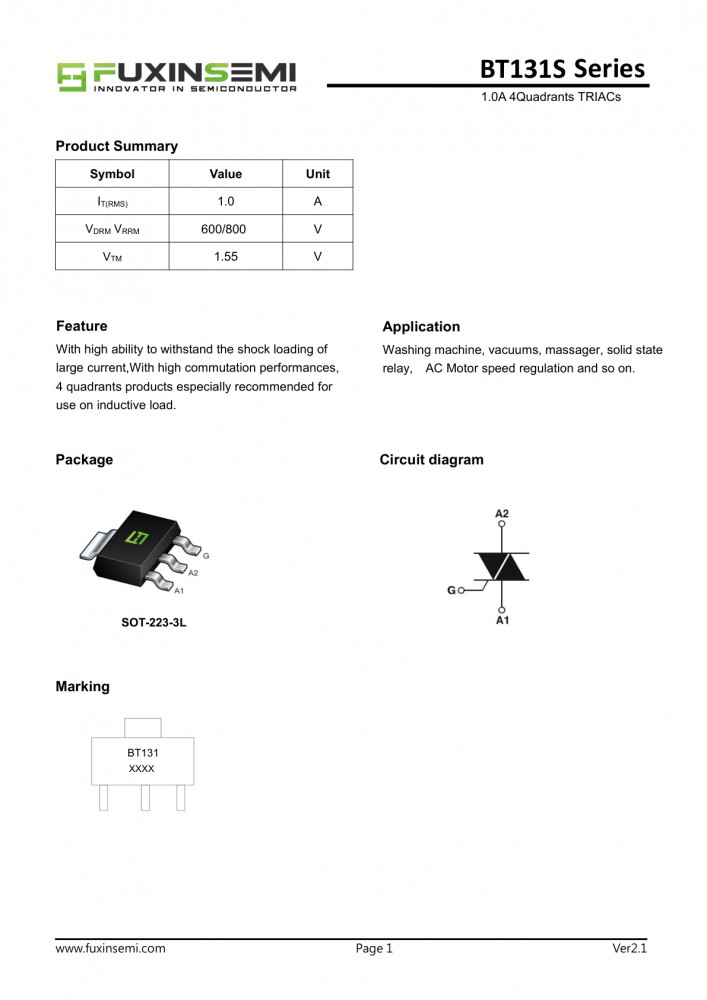 BT131S datasheet page 1
