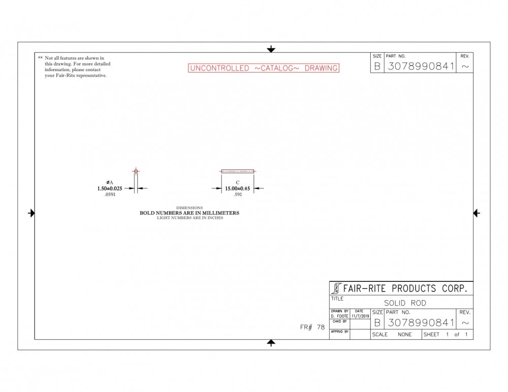 Fair-Rite 3078990841 solid rod drawing preview