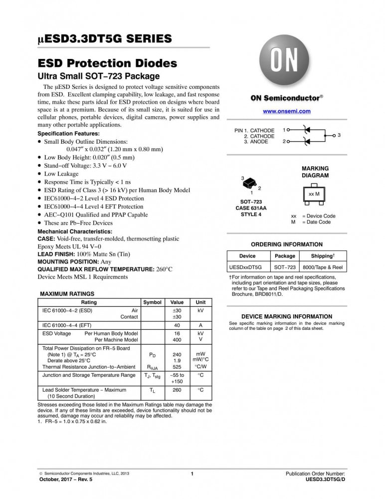 UESD5.0DT5G datasheet page 1