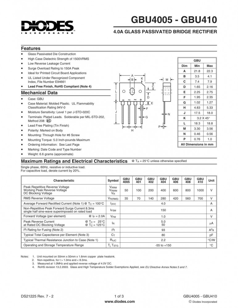GBU402 datasheet page 1