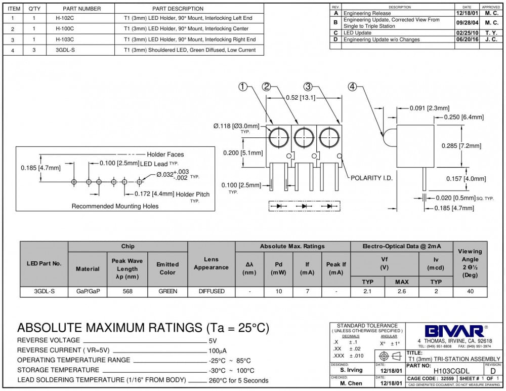 BIVAR H103CGDL technical drawing
