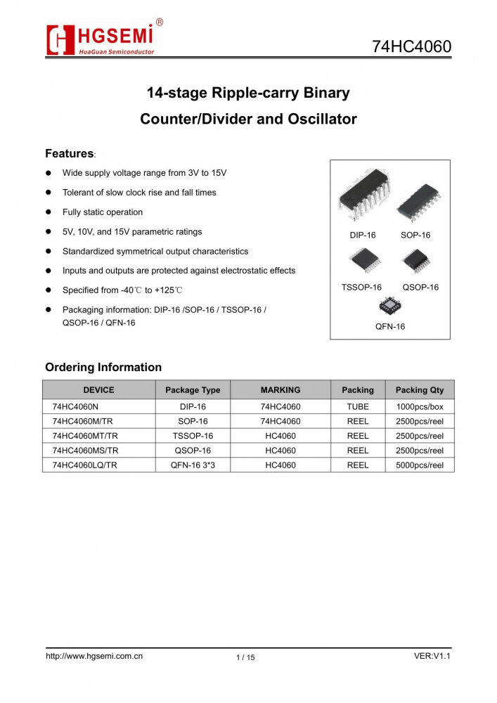 74HC4060M/TR datasheet page 1