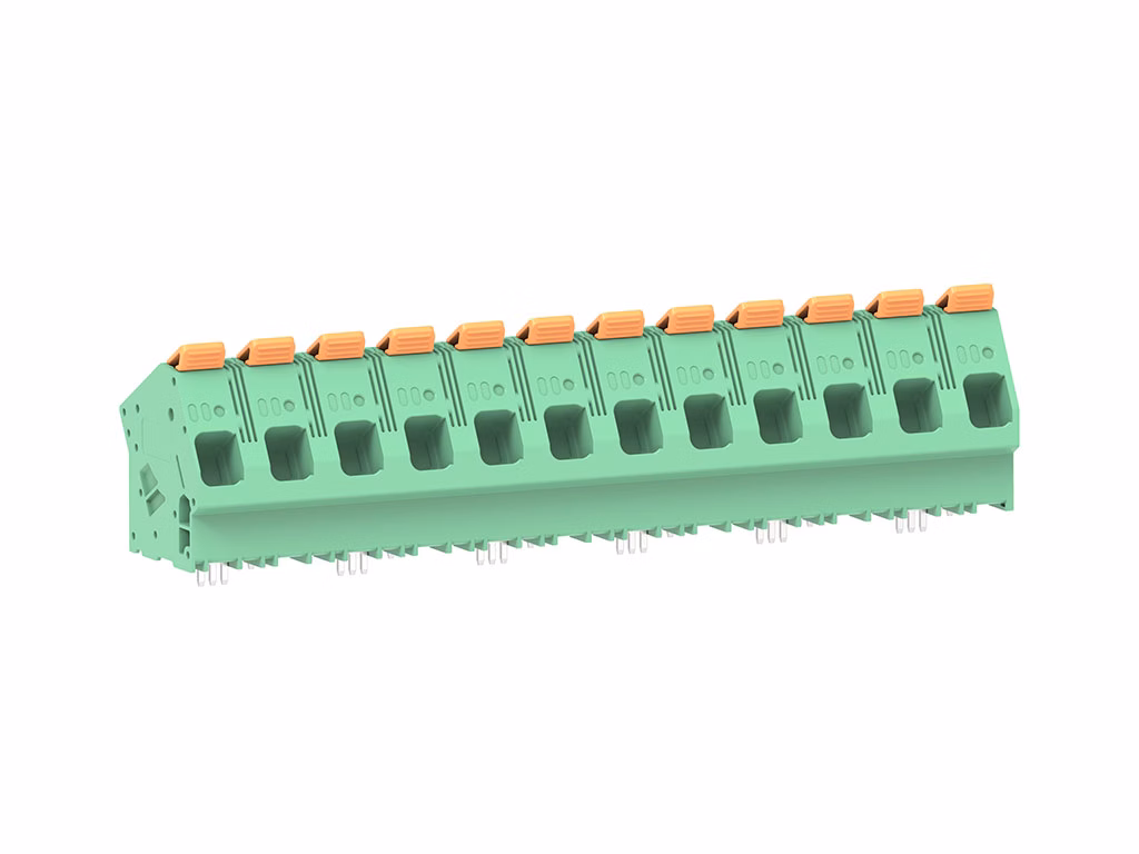 15.00mm Pitch Lever Activated Fixed Mount PCB Terminal Block, 35° Wire Entry, Left Front Terminal, 12 Circuits for sale