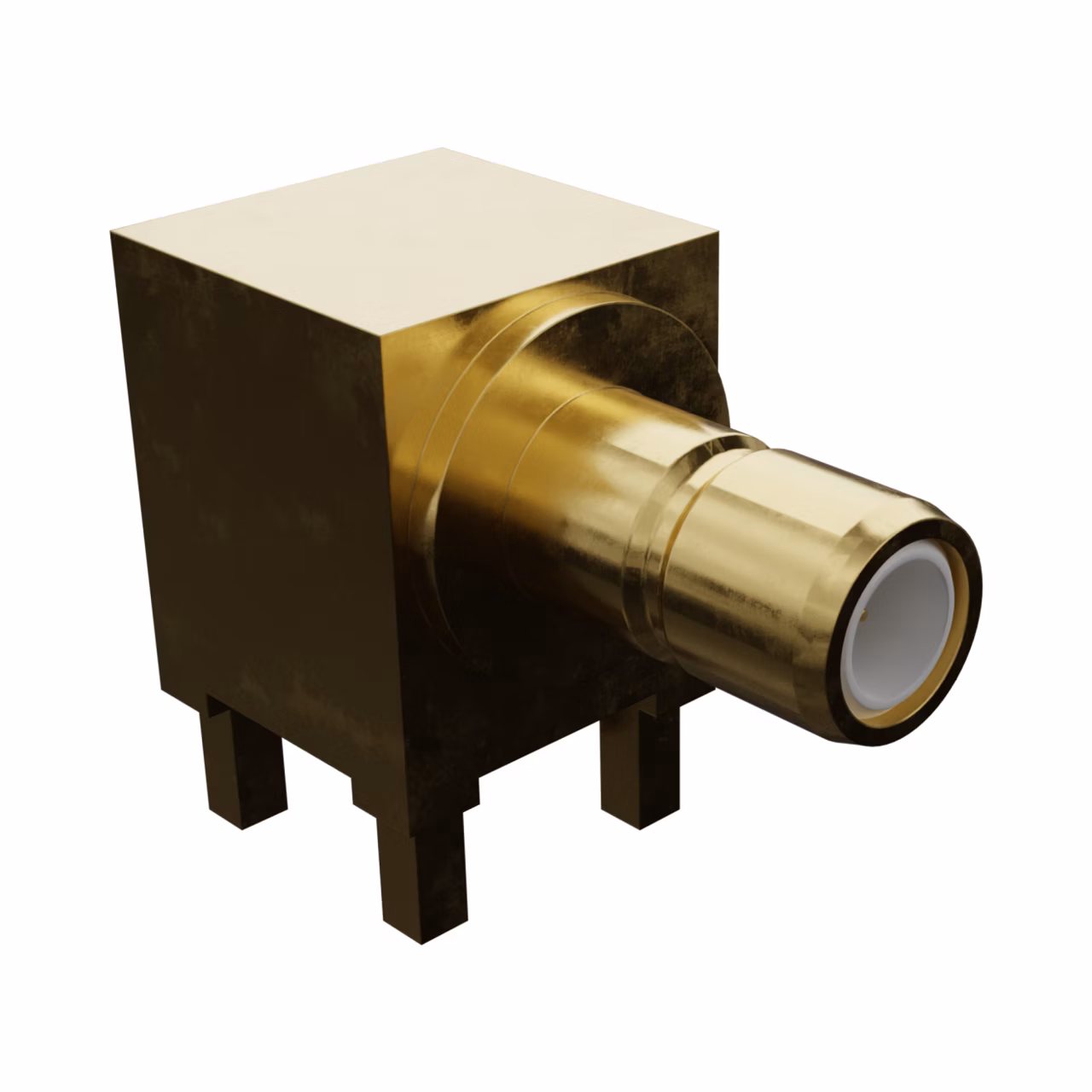SMB Jack, Right-Angle, PCB Receptacle, Through Hole, Brass Body, Gold (Au) Plated, 50 Ohms for sale