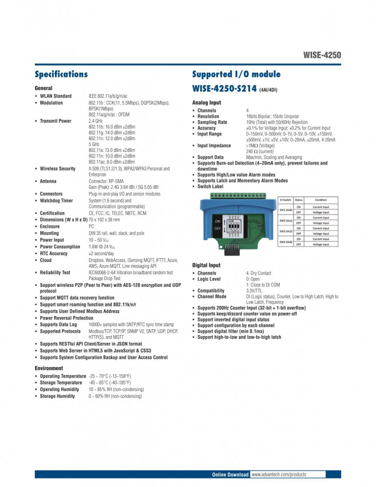 WISE-4250 technical document, page 2