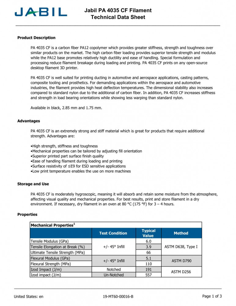 PA 4035 CF technical document page 1