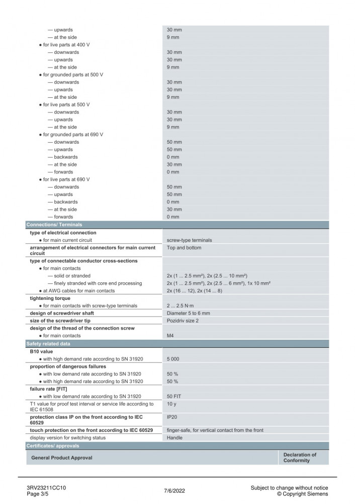 3RV23211CC10 datasheet page 3