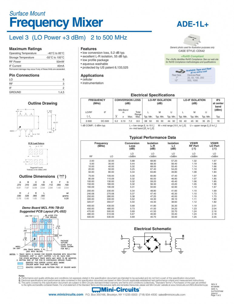ADE-1L+ technical document, page 1