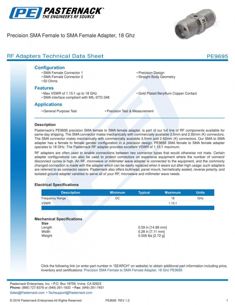 PE9695 technical document page 1