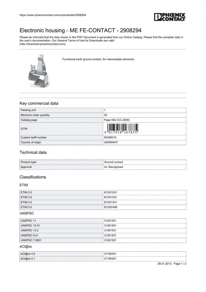 Phoenix Contact 2908294 product document page 1