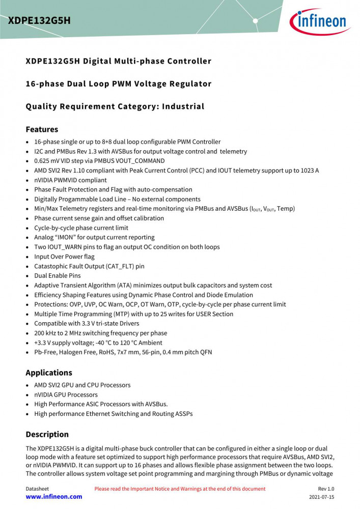 XDPE132G5HG000XUMA1 technical document page 1