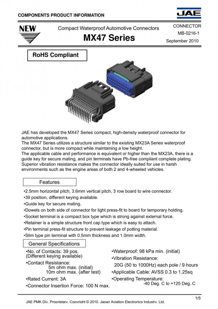 JAE MX47 Series document page 1