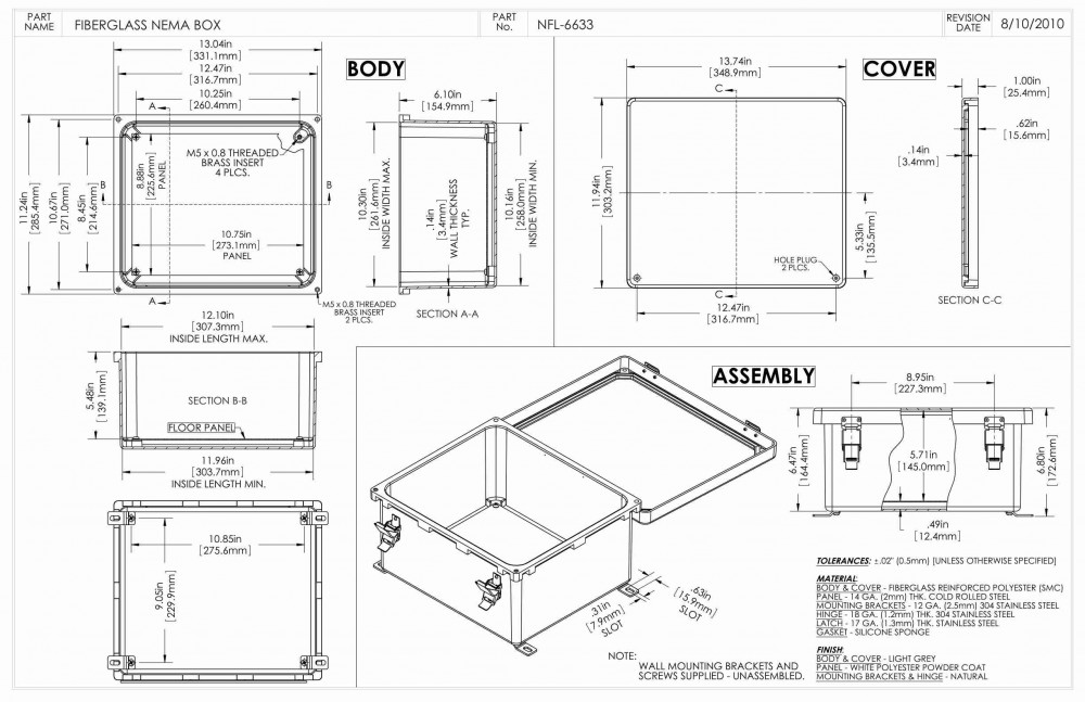 NFL-6633 product drawing and material notes