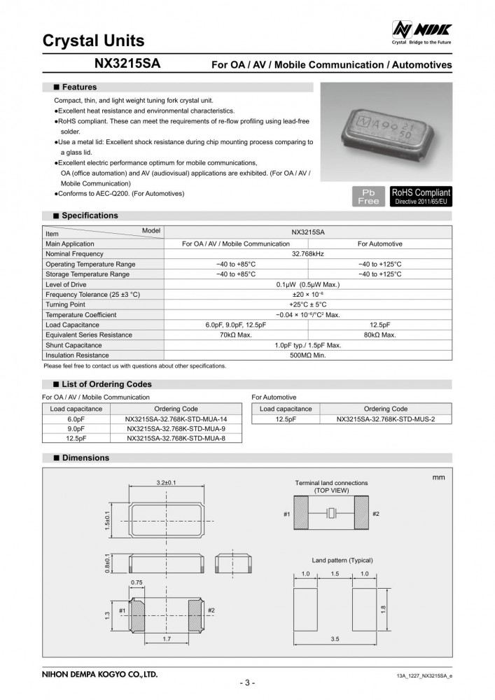 NDK NX3215SA technical document preview