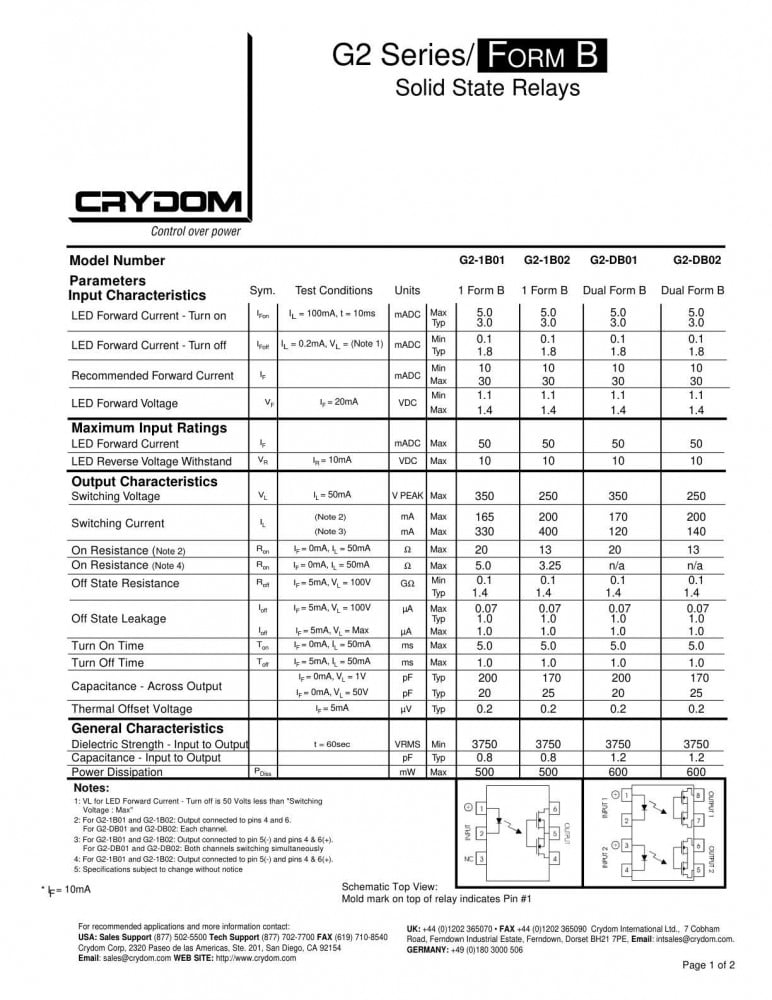 Sensata G2-DB02-SR technical datasheet page 1