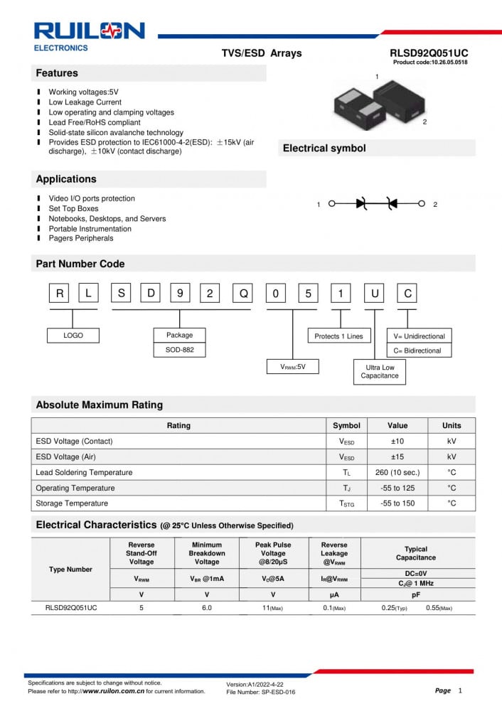 RLSD92Q051UC datasheet page 1