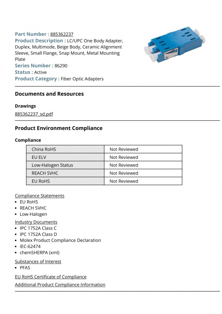 MOLEX 885362237 technical drawing, page 1
