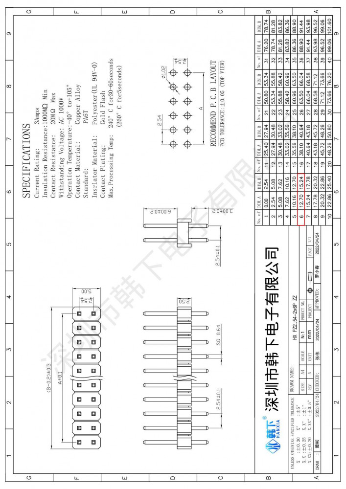 HX PZ2.54-2x6P ZZ document page 1