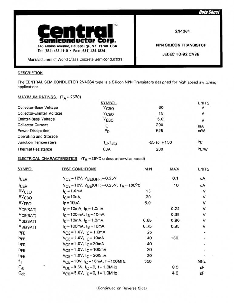 2N4264 PBFREE datasheet page 1