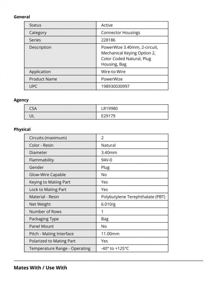 Technical document page 2 for product 2281860002