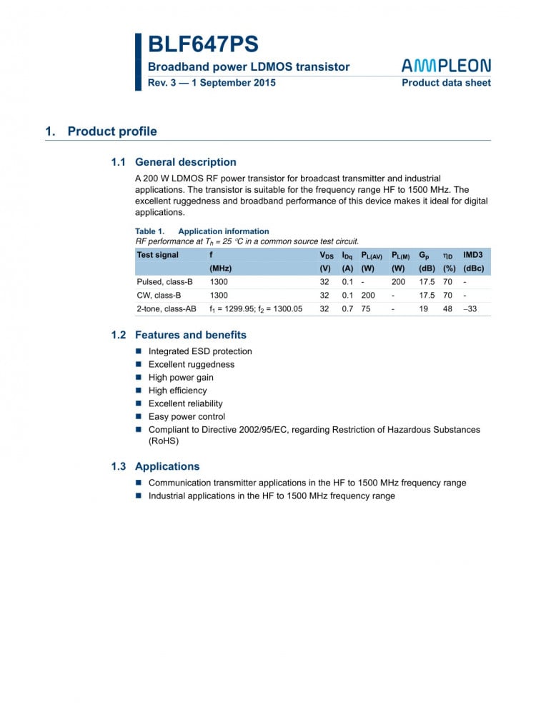 BLF647PSJ datasheet page 1