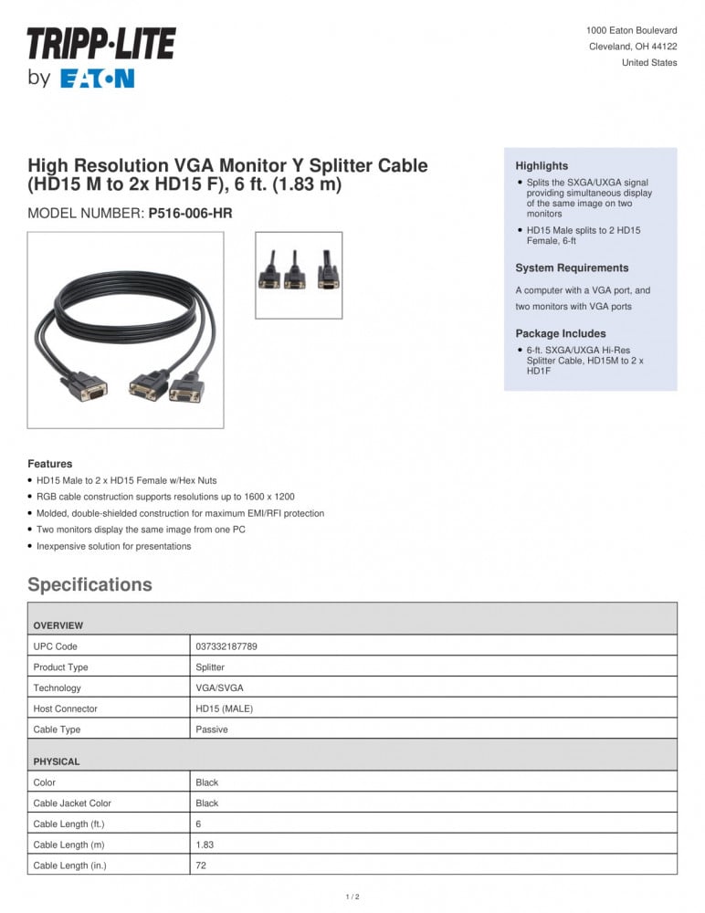 EATON P516-006-HR documentation page 1