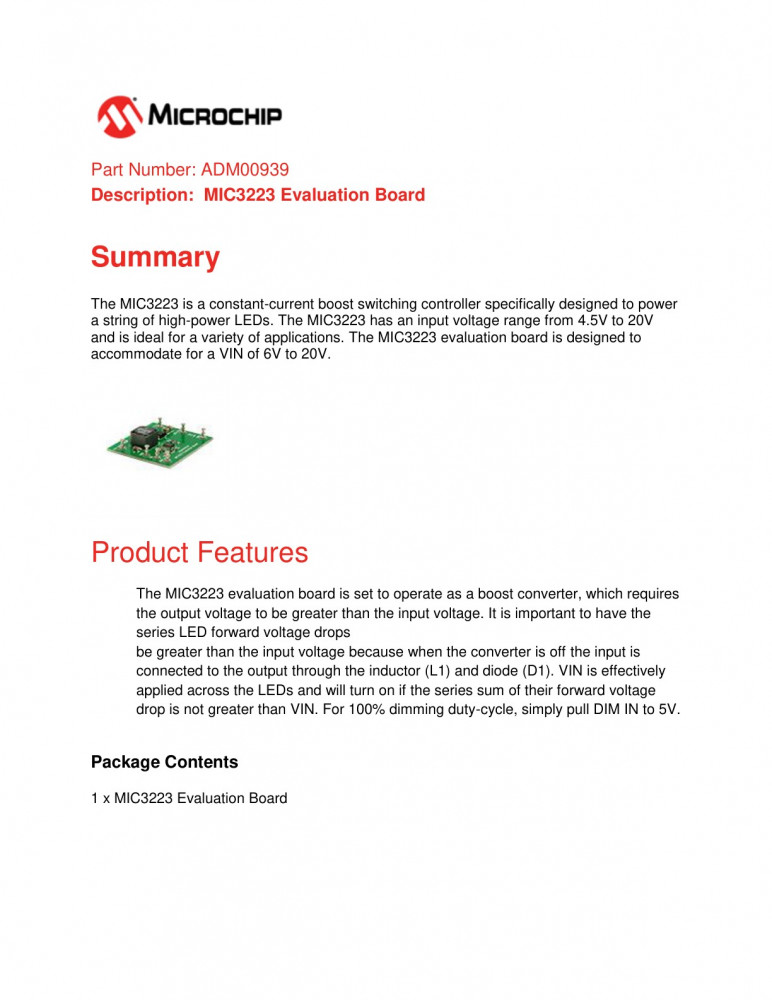 ADM00939 MIC3223 Evaluation Board document preview