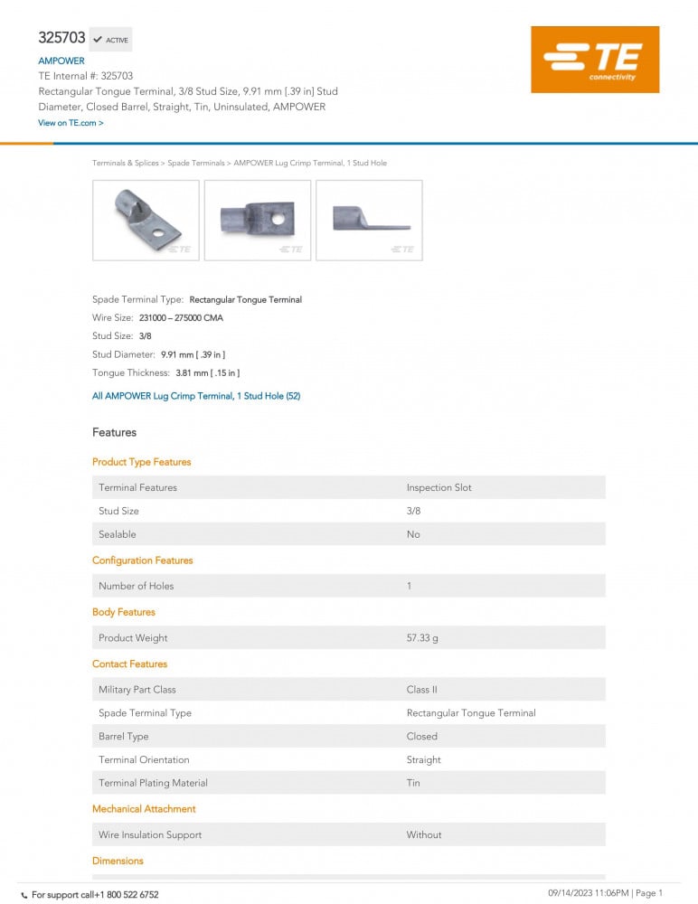 TE Connectivity 325703 document page 1