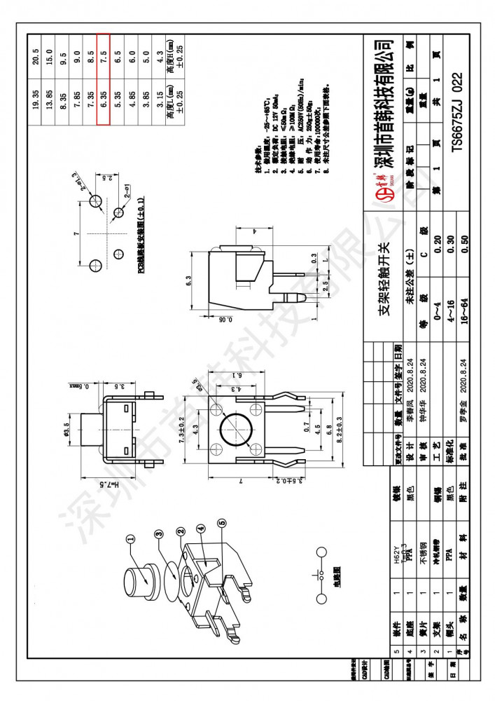 TS6675ZJ 022 technical document page 1