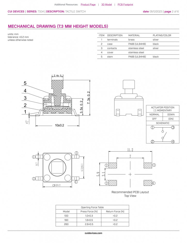CUI TS04 datasheet page 2
