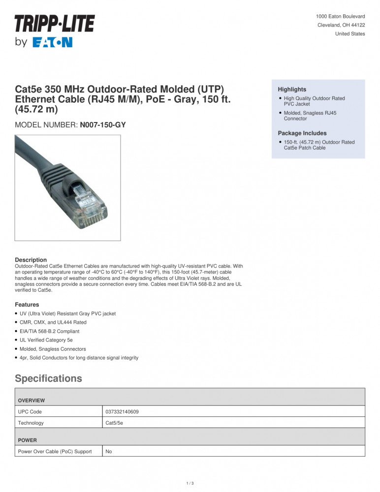 N007-150-GY technical document page 1